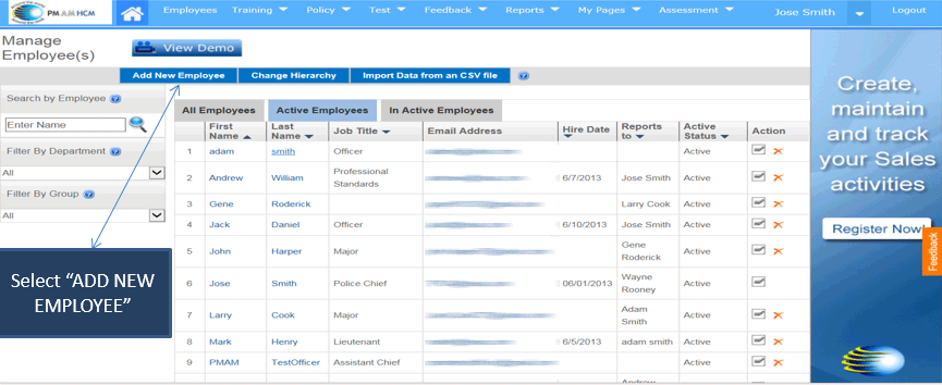 Setting up employees
