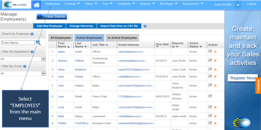 Setting up employees
